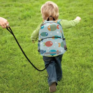 Cute Toddler Backpack with Safety Leash, Colorful Fish Kids Preschool Backpack with Chest Strap for Boys and Girls, Anti Lost Little Kids Backpack for Daycare Kindergarten and Travel