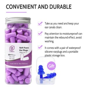 LYSIAN Ultra Soft Foam Earplugs Sleep - 38dB SNR Noise Cancelling Ear Plugs for Sleeping, Shooting, Snoring, Work Loud Sound Reduction- 60 Pairs Valued Pack,Purple