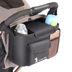 djcladuo universal stroller organizer bag with insulated cup holder- detachable zippered bag & adjustable strap, fits for all baby stroller models