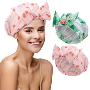 shower cap - 2 pcs waterproof luxury shower caps for women reusable bath hair cap fashion bowknot shower hat with elastic easy to wear suitable for long short curly hair