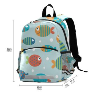 Cute Toddler Backpack with Safety Leash, Colorful Fish Kids Preschool Backpack with Chest Strap for Boys and Girls, Anti Lost Little Kids Backpack for Daycare Kindergarten and Travel