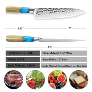 ZENG JIA DAO Chef Knife 8" - Professional Kitchen Knife - Razor Sharp Chefs Knife with Hammer Finish, Ergonomic Pakkawood Blue Resin Handle 2023 Gift