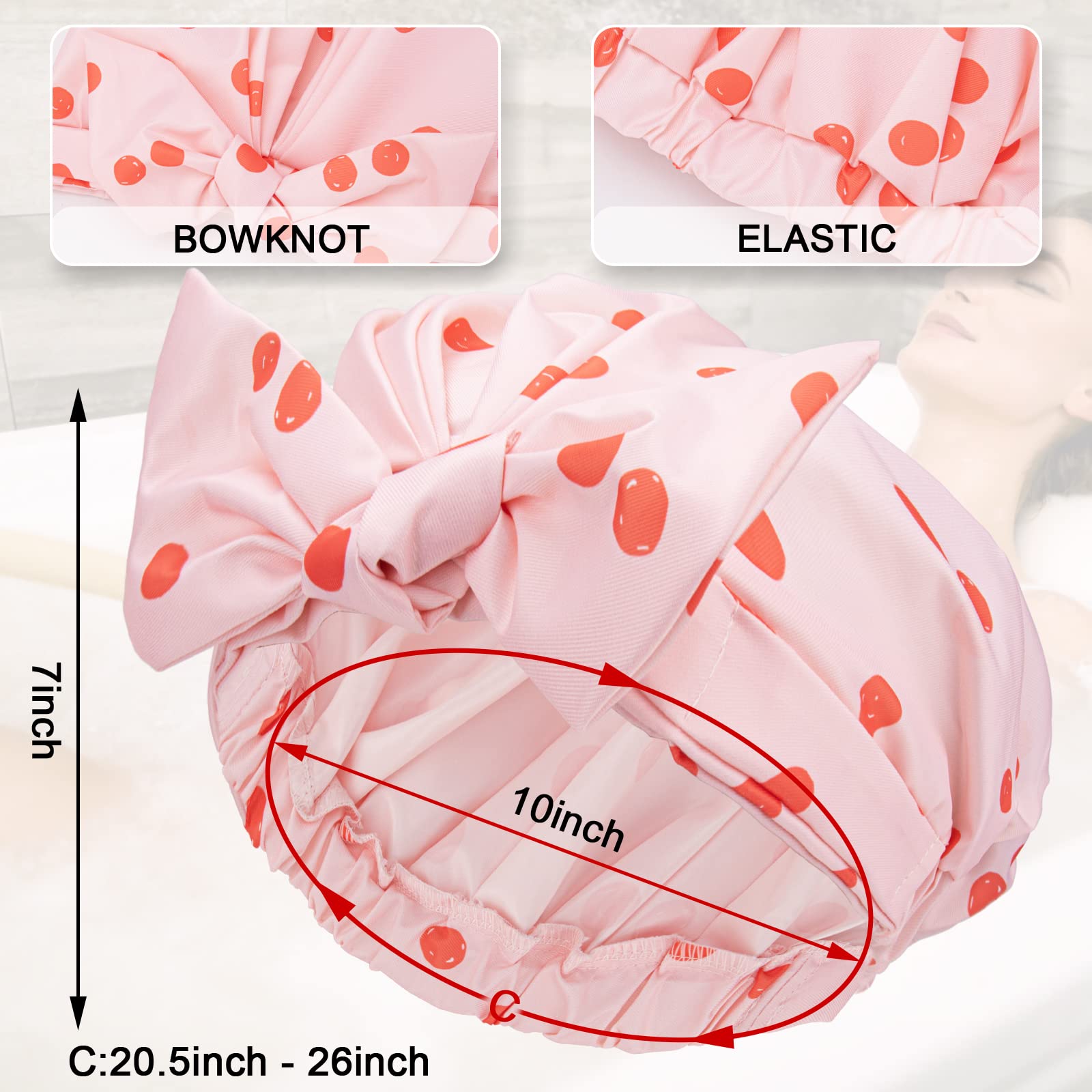 Shower Cap - 2 PCS Waterproof Luxury Shower Caps for Women Reusable Bath Hair Cap Fashion Bowknot Shower Hat with Elastic Easy to Wear Suitable for Long Short Curly Hair