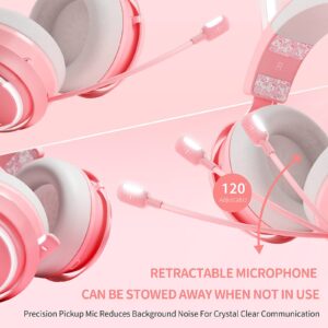 SOMIC Cat Ear Headphones, 2.4G/Bluetooth Wireless Gaming Headset for PS5, PS4, PC with RGB Lights and Retractable Mic, 10Hrs Playtime, 7.1 Surround Sound for Laptop, Smartphone-GS510 Pro - Pink