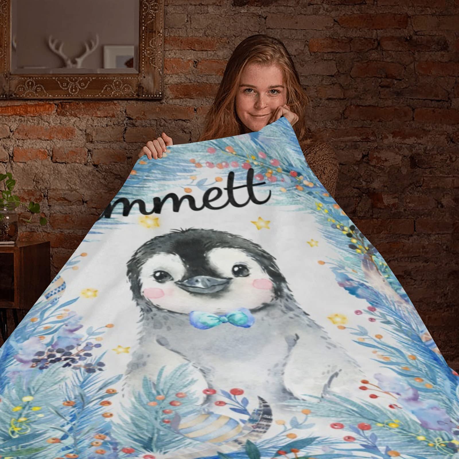 Personalized Baby Blanket for Girls Boys Custom Penguin Baby Blanket with Name Customized Toddler Blanket Personalized Name Gift for Baby Shower Super Soft Blanket for Adult Kid Baby