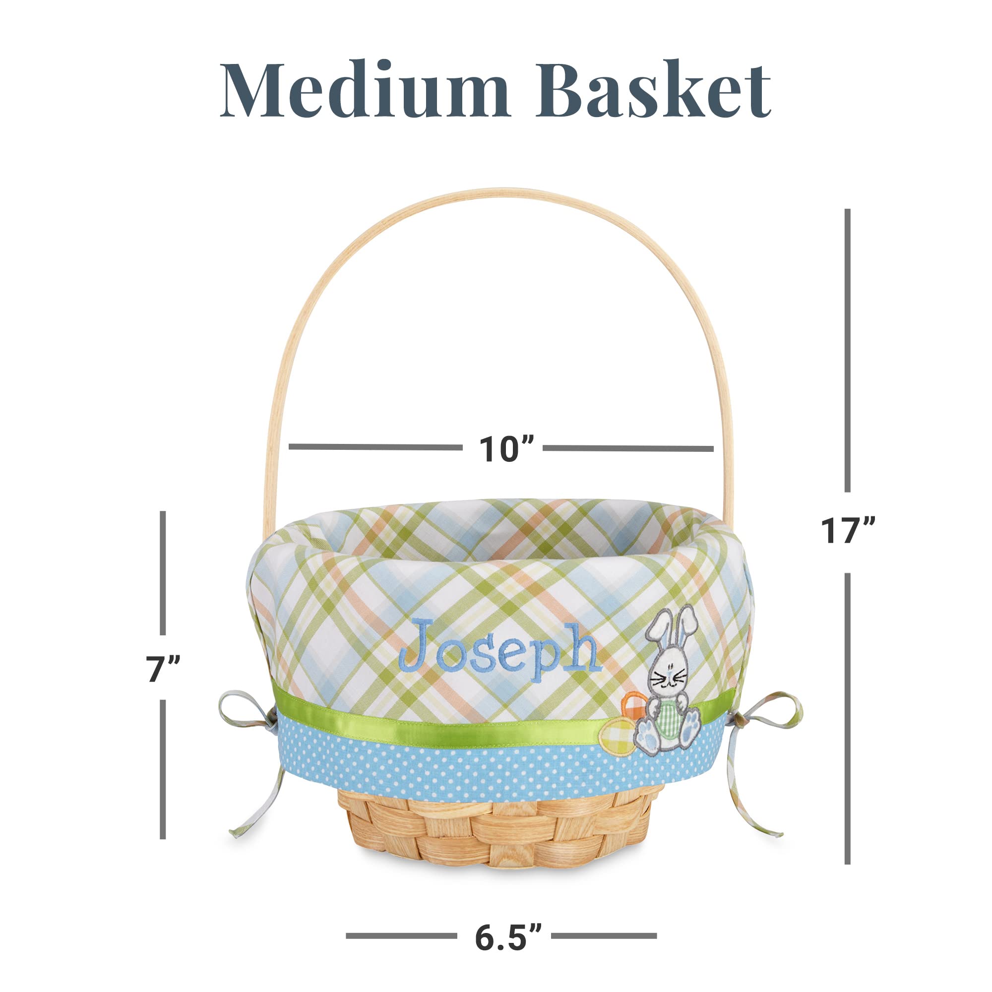 Let's Make Memories Personalized Easter Basket - Create Your Own - Wicker Basket - Embroidered Liner - Large - Blue Bunny Applique