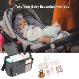 DJCLADUO Universal Stroller Organizer Bag with Insulated Cup Holder- Detachable Zippered Bag & Adjustable Strap, Fits for All Baby Stroller Models