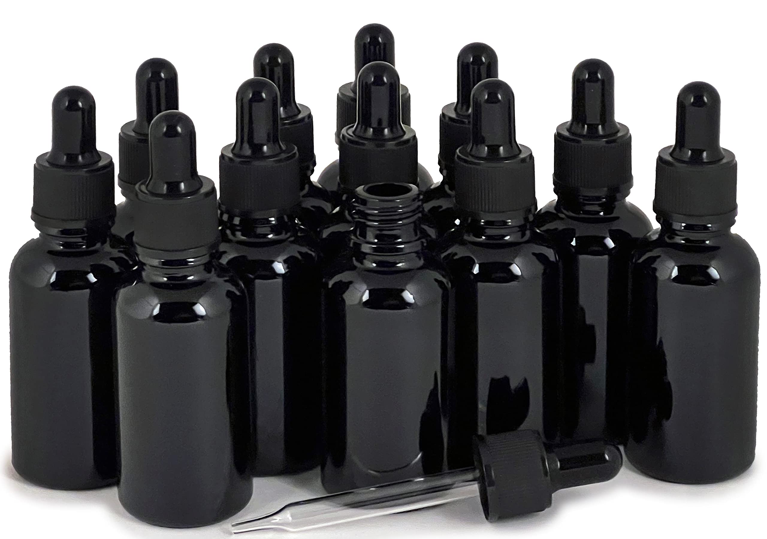 Vivaplex, 12, Black, 1 oz Glass Bottles, With Glass Eye Droppers