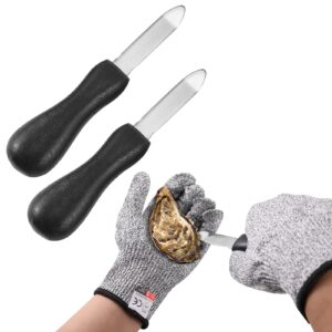 trusber oyster shucking knife, 304 stainless steel oyster shucker knife with oyster shucking glove, non-slip handle oyster opener for oyster shucking