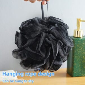 SIHUUU Black Loofah Sponge - Premium Bamboo Charcoal Fiber Shower Sponge - Durable Three-Knot Design - Hanging String for Easy Storage - Ideal for Men and Women (1 Pack, Black)