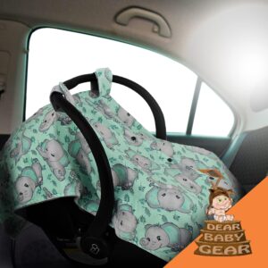 Dear Baby Gear Car Seat Canopy - Premium Infant Car Seat Cover - Maximum Protection/Style - Breathable Car Seat Canopy for Boys - Watercolor Elephant Safari Jungle Print/Custom Print - 40"x30"