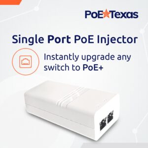 Poe Texas PoE Injector - Single Port PoE+ Power Over Ethernet PoE Adapter for 802.3at - 10/100/1000 Gigabit Data with Integrated 52V 30W Power Supply - Plug & Play USB-C Tablet, IP Camera, VoIP