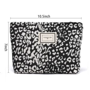 Etercycle Leopard Print Makeup Bag for Women, Large Capacity Canvas Makeup Bags Cosmetic Bag Travel Toiletry Organizer Bag (Black)