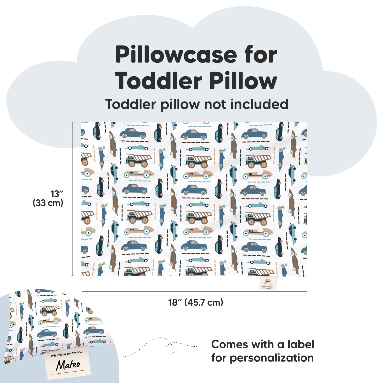 KeaBabies Toddler Pillow for Sleeping and Toddler Pillowcase for 13X18 Pillow - 2-Pack Soft Organic Cotton Toddler Pillows - Organic Toddler Pillow Case for Boy, Kids - 13X18 Small Pillow for Kids