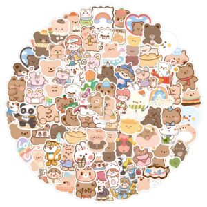 100 pcs kawaii bear stickers cute animal waterproof stickers korean bear stickers kawaii scrapbook papers for girls teens water bottles luggage decoration