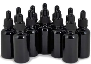 vivaplex, 12, black, 1 oz glass bottles, with glass eye droppers