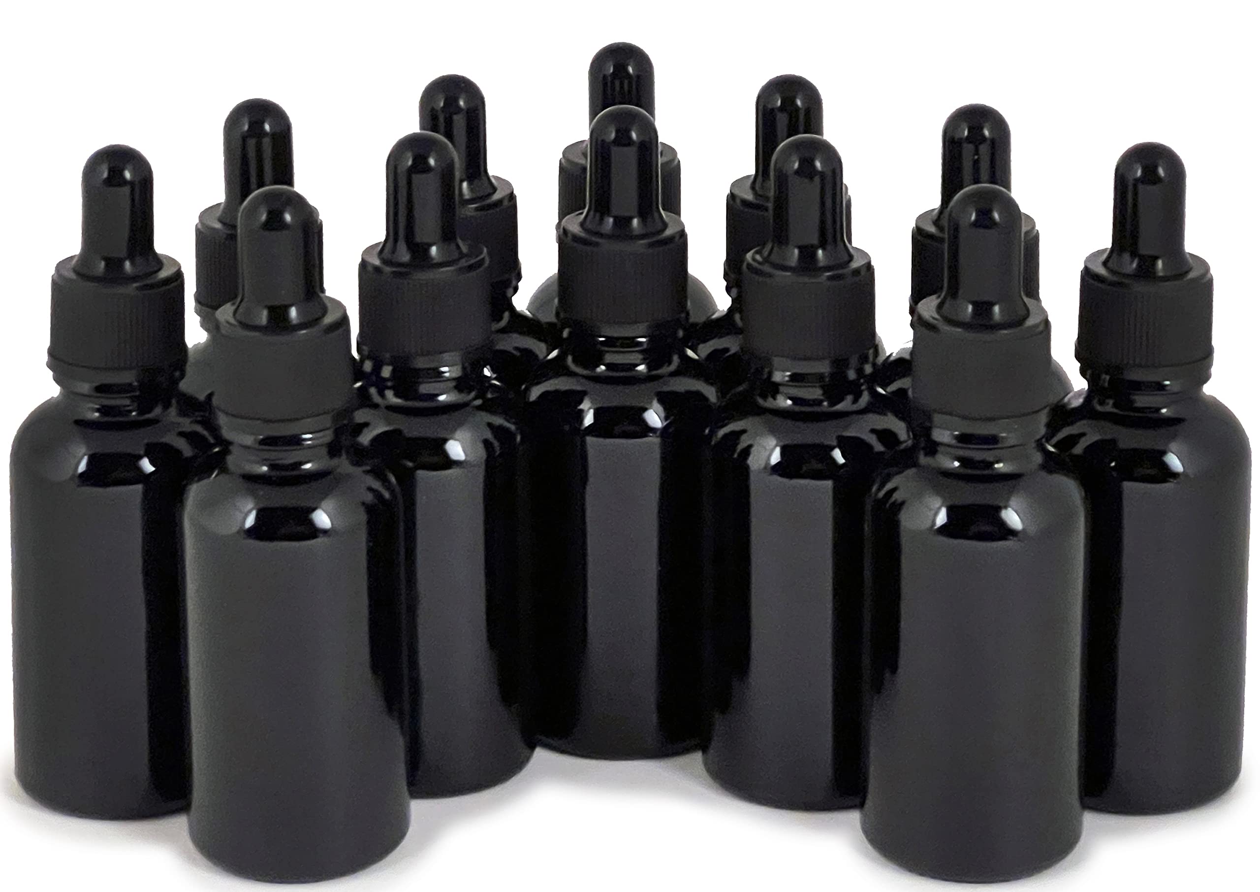 Vivaplex, 12, Black, 1 oz Glass Bottles, With Glass Eye Droppers