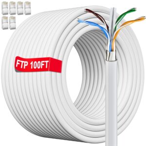 cat 6 ethernet cable 100ft shielded ( 6 rj45), outdoor&indoor cat 6 internet network cable 23awg, heavy duty, high speed, direct burial, poe, waterproof, uv resistant cat6 cable 100ft, cca, white