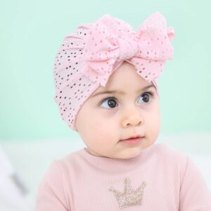 Cinaci 6 Pack Breathable Soft Big Bow Turban Hats Beanie Caps Headwraps for Baby Girls Infants Toddlers Kids