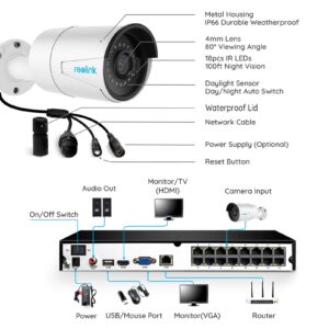 REOLINK 4MP 16CH PoE Security Camera System, 8pcs Wired 1440P Security IP Camera for Indoor and Outdoor, 5MP 16CH NVR with 3TB HDD for 24-7 Recording RLK16-410B8 (Renewed)