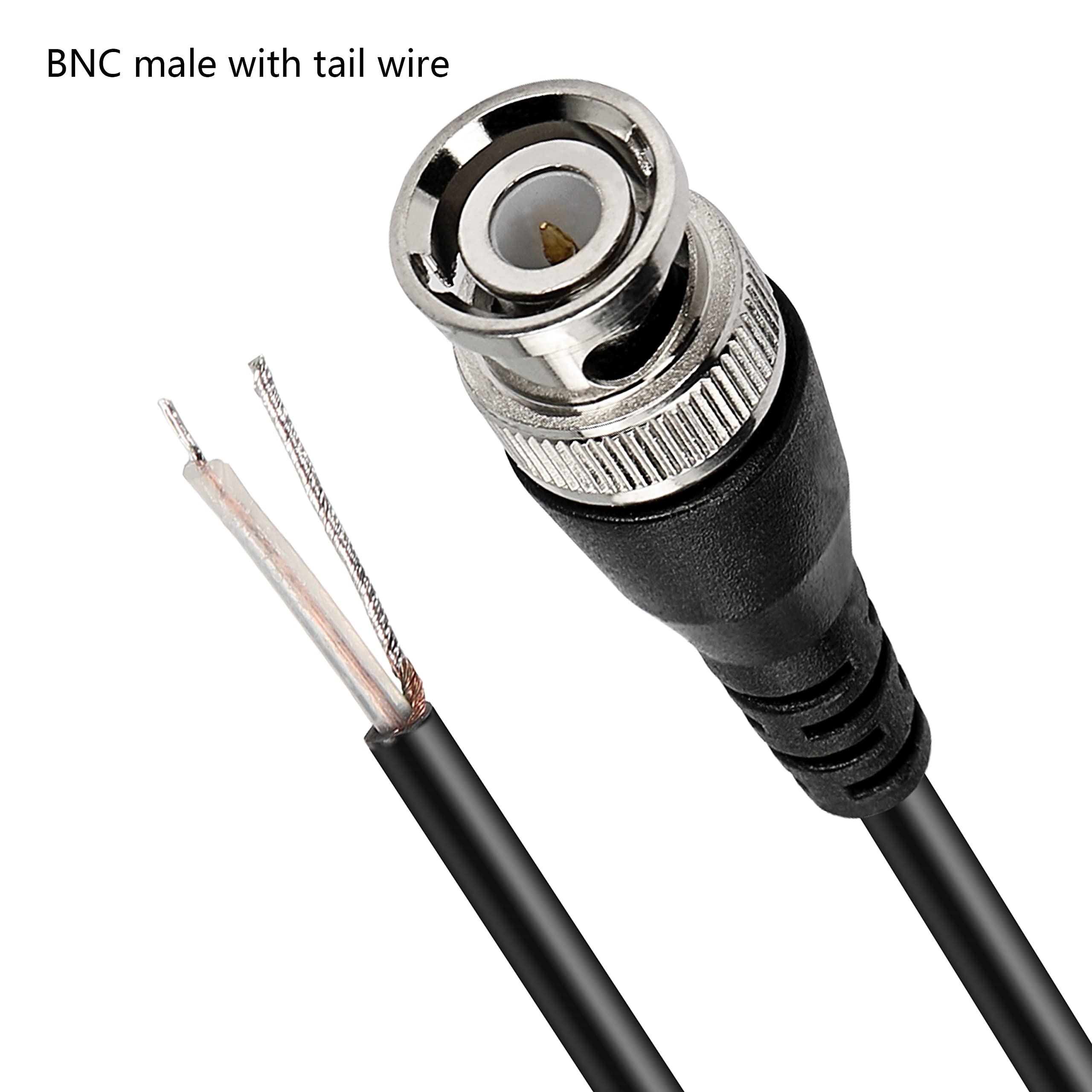 MEIRIYFA BNC Pigtail Cable Bare Wire, BNC Male Coaxial Connector Extension Plug with Open End Wire for CCTV Camera Terminal Adpater (5pcs BNC Male)