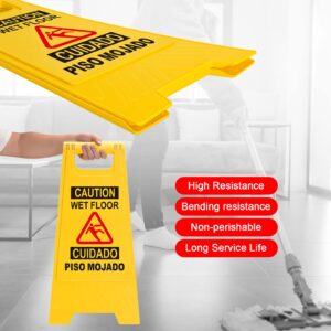 ANZEKE Caution Wet Floor Signs, 3 Pack Double Sided A-Frame Bright Yellow Warning Signs, Bilingual Warning Ideal for Commercial Use, Slip & Fall Accident Prevention