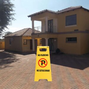 ANZEKE Two-Sided Fold-Out No Parking Signs, 2Pack Yellow Portable Outdoor Folding Floor Sign, Bilingual Self Standing & Easy to Read Plastic Board for Restaurants and Businesses