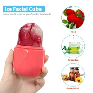 Mini Beauty Face Ice Roller, Ice Face Roller, Ice Roller for Face, Eye and Neck, Ice Roller Skin Care, Ice Holder for Face, Reusable Silicone Ice Mold for Face (Pink)