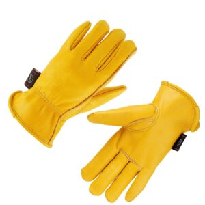 hhprotect leather work gloves wrist tough cowhide safe gardening glove- m