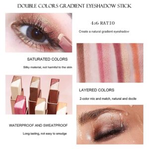 12 Colors Gradient Eyeshadow Stick Set, Shimmer Double Colour Eye Shadow Makeup Pen Rotation Eyeshadow Stick Glitter Radiant Eyeshadow Stick Waterproof and Durable for Women Eye Makeup (6 PCS)