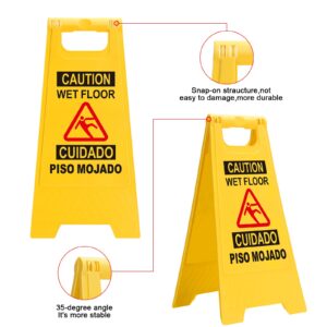 ANZEKE Caution Wet Floor Signs, 3 Pack Double Sided A-Frame Bright Yellow Warning Signs, Bilingual Warning Ideal for Commercial Use, Slip & Fall Accident Prevention