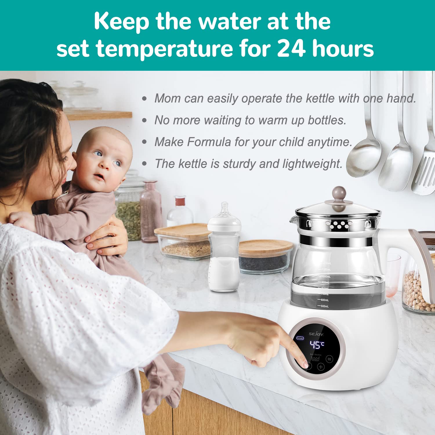 Baby Formula Water Kettle Electric Kettle Temperature Control Water Boiler Smart Kettle Instant Warmer Water Kettle Electric Bottle Warmer Formula Kettle for Tea Coffee 1.2L