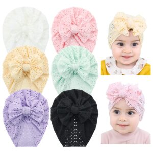 cinaci 6 pack breathable soft big bow turban hats beanie caps headwraps for baby girls infants toddlers kids