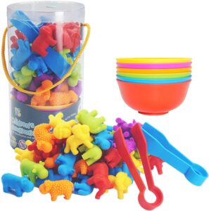 unique kids counting educational learning toy set with sorting cups – engaging sensory color classification training game for toddlers and preschoolers ages 3 and up (animals)