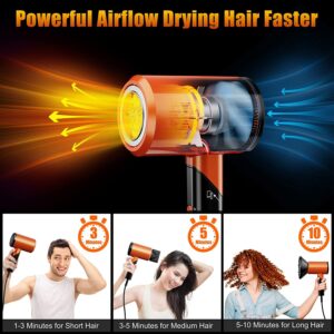 Lightweight Ionic Hair Dryer, 1800W Professional Negative Ions Blow Dryer with Powerful AC Motor, 2 Magnetic Attachments, 3 Heat Settings / 2 Speed, Fast Drying Hair Blow Dryer for Home, Travel, Salon