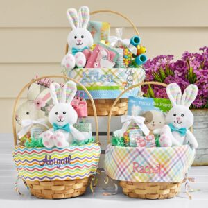 Let's Make Memories Personalized Easter Basket - Create Your Own - Wicker Basket - Embroidered Liner - Large - Blue Bunny Applique