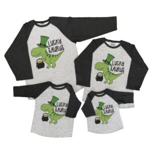 7 ate 9 apparel st. patrick's day shirts - luckysaurus lucky dino grey shirt 6 months