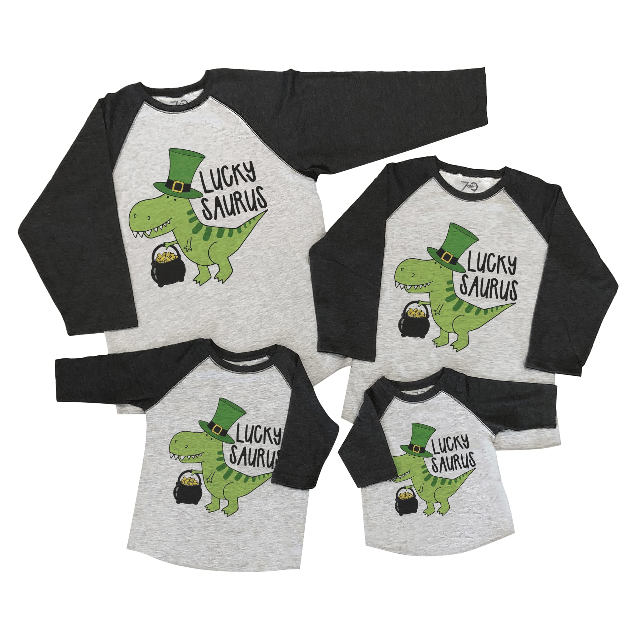 7 ate 9 Apparel St. Patrick's Day Shirts - Luckysaurus Lucky Dino Grey Shirt 6 Months