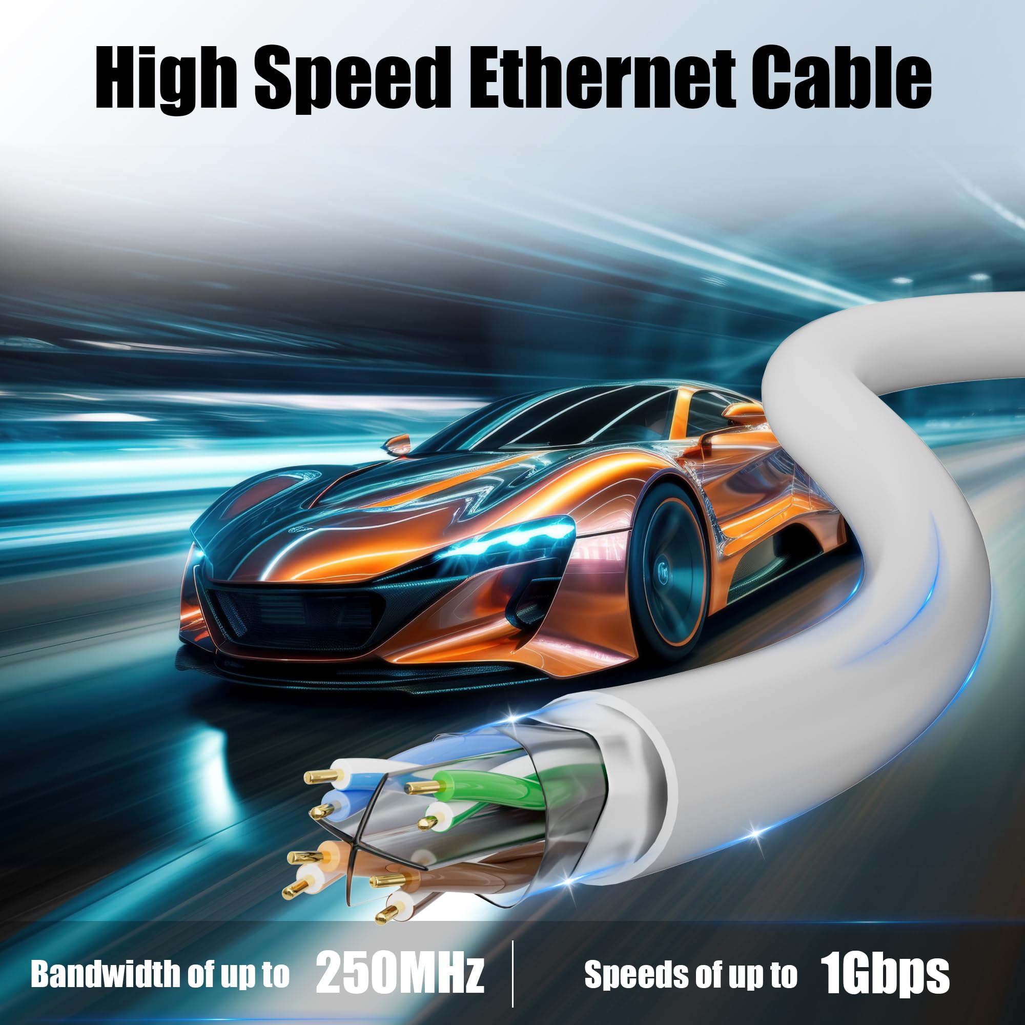 Cat 6 Ethernet Cable 100ft Shielded ( 6 RJ45), Outdoor&Indoor Cat 6 Internet Network Cable 23AWG, Heavy Duty, High Speed, Direct Burial, POE, Waterproof, UV Resistant Cat6 Cable 100ft, CCA, White