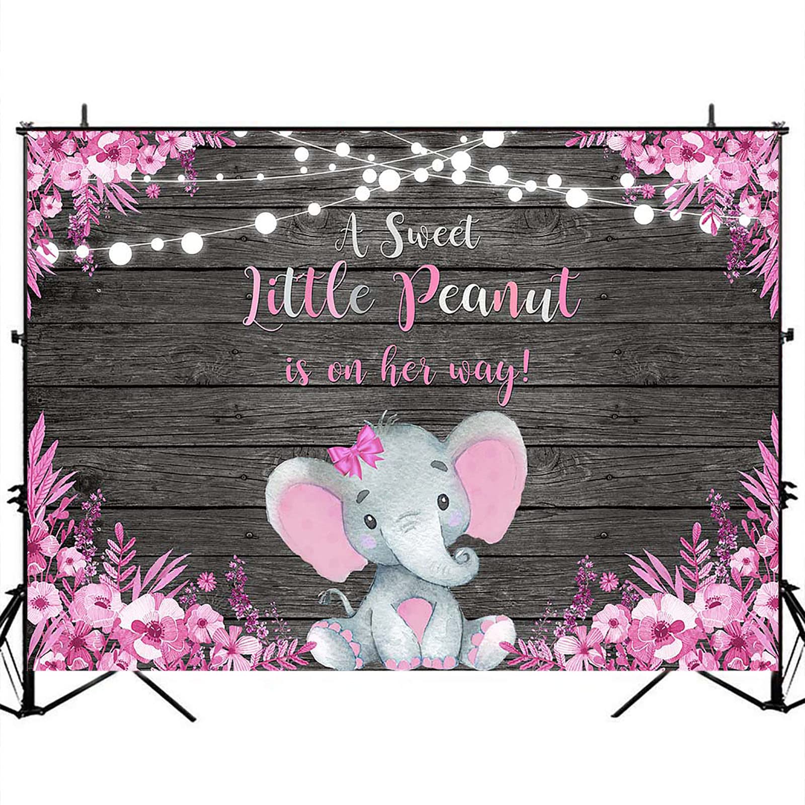 Avezano Pink Elephant Baby Shower Backdrop A Sweet Little Peanut is on Her Way Elephant Baby Shower Background Rustic Floral Girls Elephant Baby Shower Photoshoot Decorations (7x5, Pink)