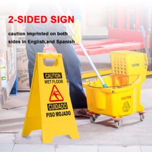 ANZEKE Caution Wet Floor Signs, 3 Pack Double Sided A-Frame Bright Yellow Warning Signs, Bilingual Warning Ideal for Commercial Use, Slip & Fall Accident Prevention