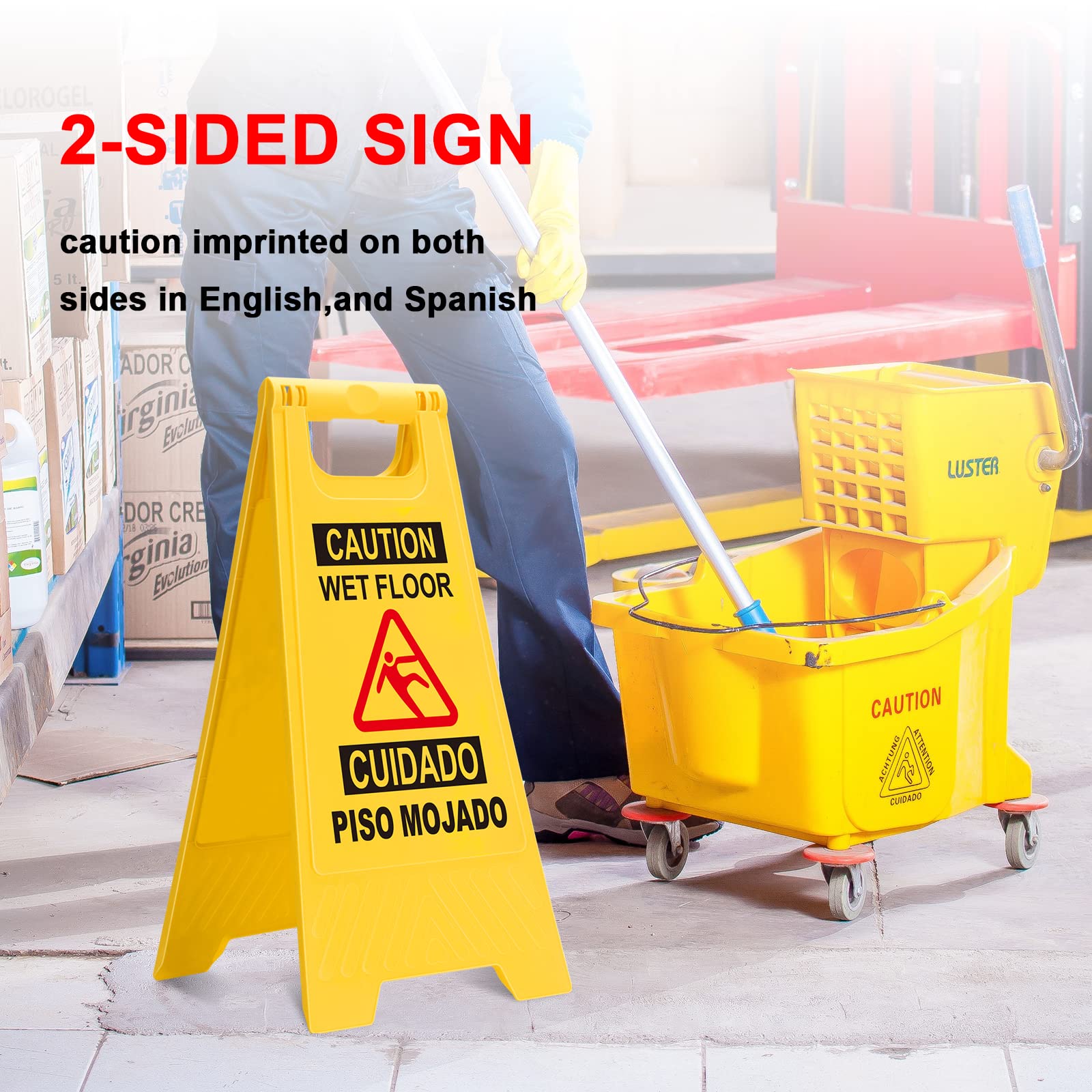 ANZEKE Caution Wet Floor Signs, 3 Pack Double Sided A-Frame Bright Yellow Warning Signs, Bilingual Warning Ideal for Commercial Use, Slip & Fall Accident Prevention