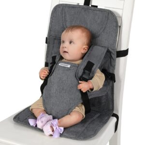 travel harness seat fabric foldable baby seat with safety extension belt(contact shop) washable harness chair for infant feeding|toddler travel high chair seat sack|parent pouch baby travel essential