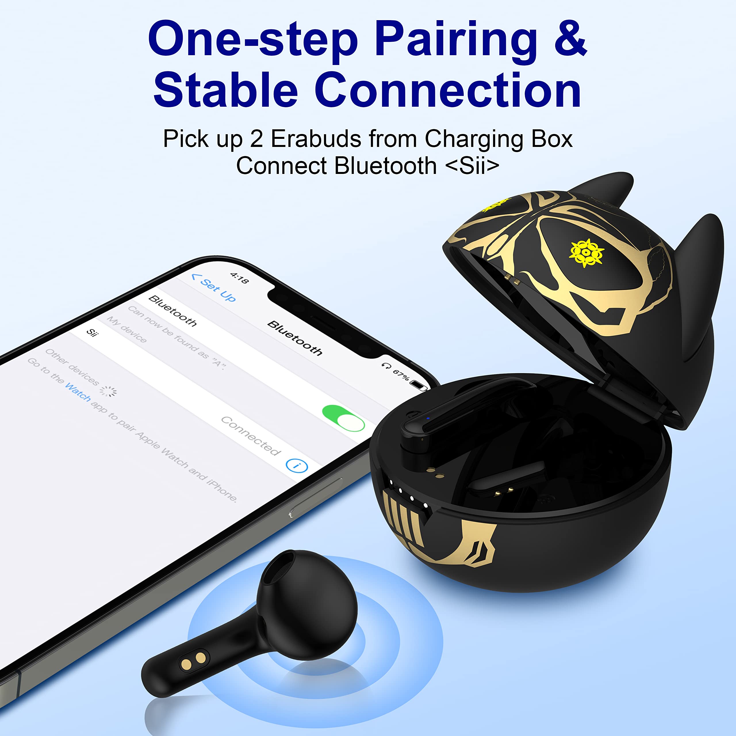 Tikgram TWS Bluetooth Earbuds,Kids Wireless Ear Bud with Cute Charging Case,Bluetooth 5.1smart Touch,HiFi Stereo,IPX5 Waterproof 36H Playtime Earphones for Teens,for iOS and Android