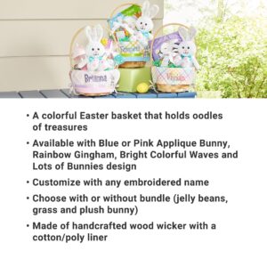 Let's Make Memories Personalized Easter Basket - Create Your Own - Wicker Basket - Embroidered Liner - Large - Blue Bunny Applique