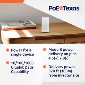 Poe Texas PoE Injector - Single Port PoE+ Power Over Ethernet PoE Adapter for 802.3at - 10/100/1000 Gigabit Data with Integrated 52V 30W Power Supply - Plug & Play USB-C Tablet, IP Camera, VoIP