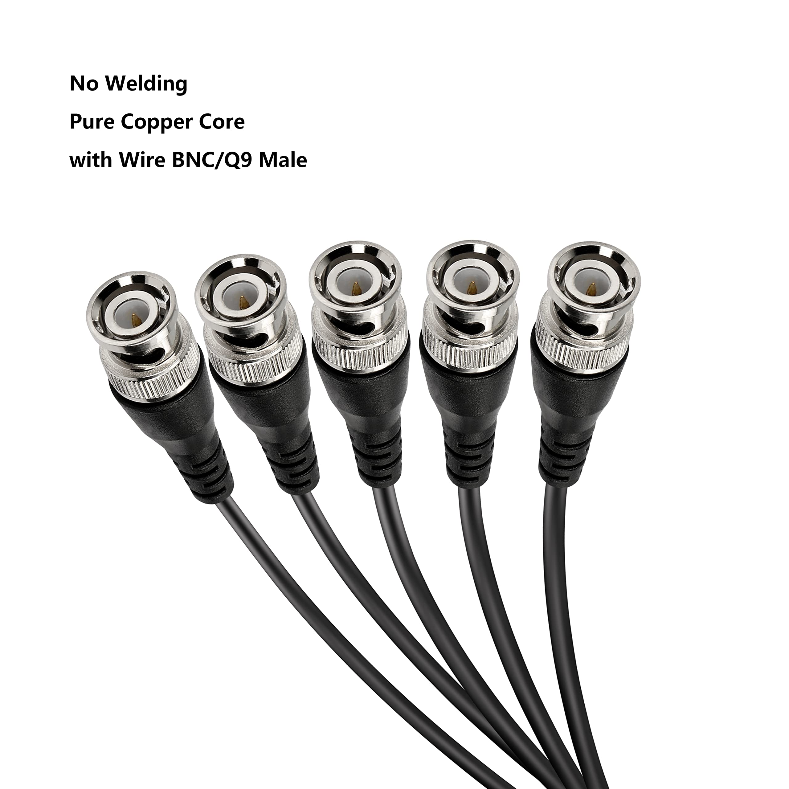 MEIRIYFA BNC Pigtail Cable Bare Wire, BNC Male Coaxial Connector Extension Plug with Open End Wire for CCTV Camera Terminal Adpater (5pcs BNC Male)