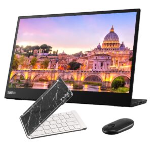 lenovo thinkvision m14 14 inch, 1920 x 1080y, ips, 2 usb type-c portable travel monitor bundle with black marble bluetooth folding wireless keyboard, and black pebble m355 bluetooth wireless mouse