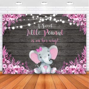 avezano pink elephant baby shower backdrop a sweet little peanut is on her way elephant baby shower background rustic floral girls elephant baby shower photoshoot decorations (7x5, pink)