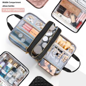 ELCUPA Travel Toiletry Bag, Travel Makeup Bag Organizer, Travel Size Toiletries Bag, Stand Up Cosmetic Bag for Travel Accessories, Full Sized Container, Black